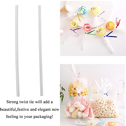 HAHIYO 300Pcs 5Inches White Kraft Paper Twist Ties Bread Candy Coffee Bag Ties Plant Twist Ties for Cellophane Treat Bag Gift Wraping Bag Plastic Bag Halloween Halloween Party Cake Present Art Craft