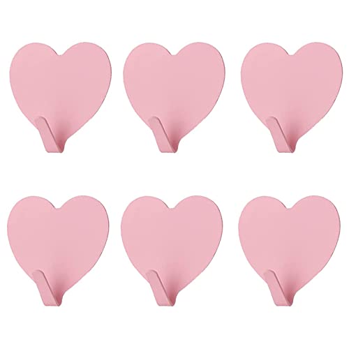 JtmyAota 6 Pack Heart Shaped Decorative Wall Hooks, Stainless Steel Strong Adhesive Wall Hook for Home Kitchen Bathroom Office (Light Pink)