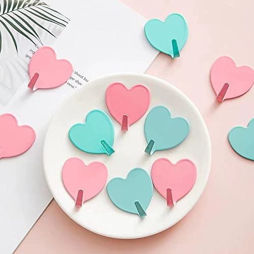 JtmyAota 6 Pack Heart Shaped Decorative Wall Hooks, Stainless Steel Strong Adhesive Wall Hook for Home Kitchen Bathroom Office (Light Pink)