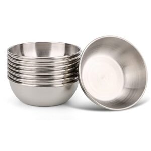 8pcs 3.2inch sauce dishes dipping small bowls - 2 oz mini stainless steel saucers dish cook prep side dish soy sauce sushi dip dishes condiment seasoning serving appetizer plates pinch bowl set