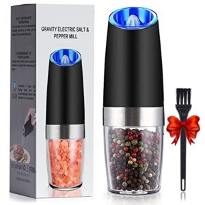 geolinca gravity electric pepper grinder, salt or pepper mill & adjustable coarseness, battery powered with led light, one hand automatic operation