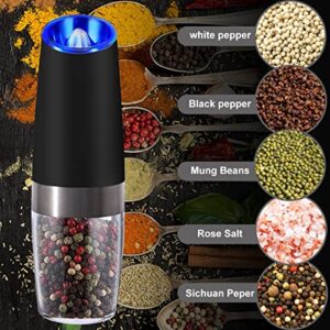 Geolinca Gravity Electric Pepper Grinder, Salt or Pepper Mill & Adjustable Coarseness, Battery Powered with LED Light, One Hand Automatic Operation