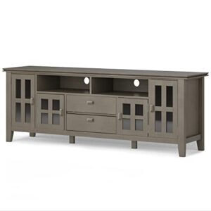 SIMPLIHOME Artisan Solid Wood 72 inch Wide Contemporary TV Media Stand in Farmhouse Grey for TVs up to 80 inches