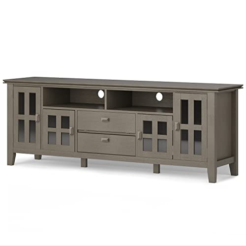 SIMPLIHOME Artisan Solid Wood 72 inch Wide Contemporary TV Media Stand in Farmhouse Grey for TVs up to 80 inches