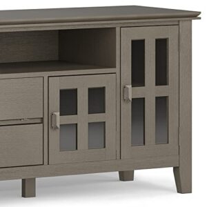 SIMPLIHOME Artisan Solid Wood 72 inch Wide Contemporary TV Media Stand in Farmhouse Grey for TVs up to 80 inches