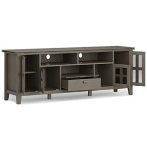 SIMPLIHOME Artisan Solid Wood 72 inch Wide Contemporary TV Media Stand in Farmhouse Grey for TVs up to 80 inches