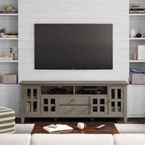 SIMPLIHOME Artisan Solid Wood 72 inch Wide Contemporary TV Media Stand in Farmhouse Grey for TVs up to 80 inches