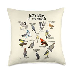 bird watching dirty birds of the world funny birding throw pillow