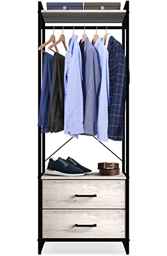 Sorbus Clothing Rack with Drawers - Clothes Stand Dresser - Wood Top, Steel Frame, & Fabric Drawers - Tall Closet Storage Organizer - Garment Rack for Hanging Shirts, Dresses, & Jackets