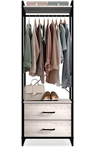 Sorbus Clothing Rack with Drawers - Clothes Stand Dresser - Wood Top, Steel Frame, & Fabric Drawers - Tall Closet Storage Organizer - Garment Rack for Hanging Shirts, Dresses, & Jackets