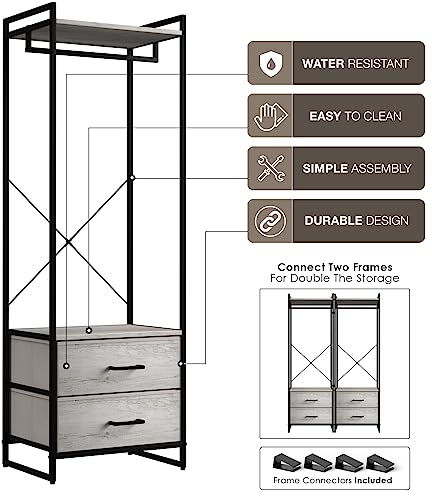 Sorbus Clothing Rack with Drawers - Clothes Stand Dresser - Wood Top, Steel Frame, & Fabric Drawers - Tall Closet Storage Organizer - Garment Rack for Hanging Shirts, Dresses, & Jackets