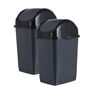 Superio Small 2.5 Gallon Plastic Trash Can with Swing Top Lid, Compact Slim Waste Bin for Under Desk, Office, Bedroom, Bathroom, Dorm Room, 10 Qt. Portable Garbage Can (Dark Grey, 2 Pack)