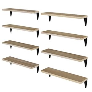 wallniture arras floating shelves for wall storage, bookshelf living room decor, kitchen organization and storage, 17"x 4.5" wall shelves for bedroom natural set of 8