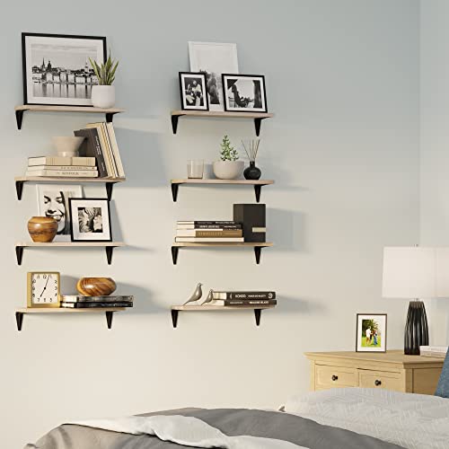 Wallniture Arras Floating Shelves for Wall Storage, Bookshelf Living Room Decor, Kitchen Organization and Storage, 17"x 4.5" Wall Shelves for Bedroom Natural Set of 8