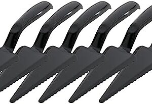 [6 Pack] 10 Inch Disposable Plastic Cake Pie Servers/Cutter | Heavy Duty Black Plastic Disposable Serving Utensils Cake Knife For Parties, Pizza Server Spatula, Plastic Party Serving Ware Flatware