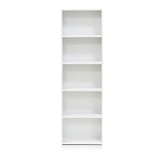 Furinno Pasir 3-Tier Open Shelf Bookcase, Plain White & Luder Bookcase / Book / Storage , 5-Tier, White