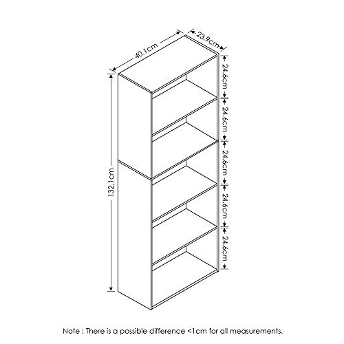 Furinno Pasir 3-Tier Open Shelf Bookcase, Plain White & Luder Bookcase / Book / Storage , 5-Tier, White