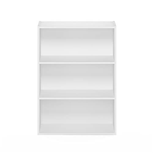 Furinno Pasir 3-Tier Open Shelf Bookcase, Plain White & Luder Bookcase / Book / Storage , 5-Tier, White