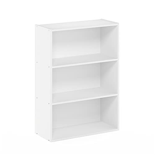 Furinno Pasir 3-Tier Open Shelf Bookcase, Plain White & Luder Bookcase / Book / Storage , 5-Tier, White