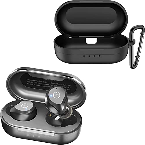 TOZO NC9 Hybrid Active Noise Cancelling Wireless Earbuds Black & TOZO NC9 Protective Silicone Case Black