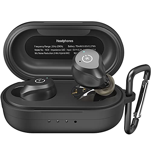 TOZO NC9 Hybrid Active Noise Cancelling Wireless Earbuds Black & TOZO NC9 Protective Silicone Case Black