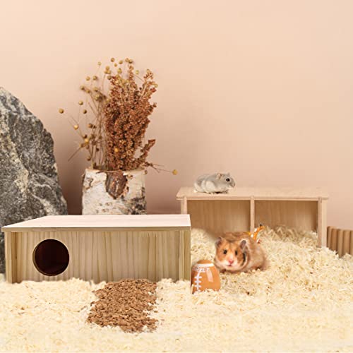 Hamiledyi Multi-Chamber Hamster Wooden House Multi-Room Wooden Hamster Hideout Exploring Tunnel Small Animal Habitat Decor for Syrian Hamsters Rats Mice Lemmings Gerbils(2-Room)