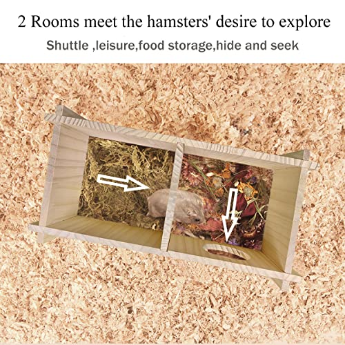 Hamiledyi Multi-Chamber Hamster Wooden House Multi-Room Wooden Hamster Hideout Exploring Tunnel Small Animal Habitat Decor for Syrian Hamsters Rats Mice Lemmings Gerbils(2-Room)