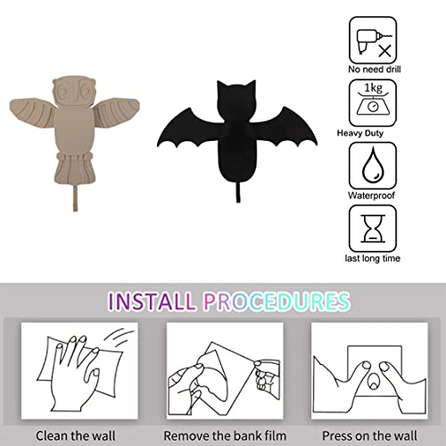 HyzaPhix Adhesive Hooks Decorative Wall Hooks Hanging CreativeTowel Hooks Funny Bat Key Holder for Bedroom, Kitchen, Restroom, Bathroom, Home Decoration (bat)