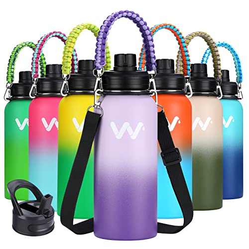 WEREWOLVES 24 oz Insulated Water Bottle With Paracord Handles & Strap & Straw Lid & Spout Lid,Reusable Wide Mouth Vacuum Stainless Steel Water Bottle for Adults (New-Lavender, 24 oz)