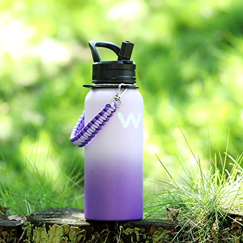 WEREWOLVES 24 oz Insulated Water Bottle With Paracord Handles & Strap & Straw Lid & Spout Lid,Reusable Wide Mouth Vacuum Stainless Steel Water Bottle for Adults (New-Lavender, 24 oz)