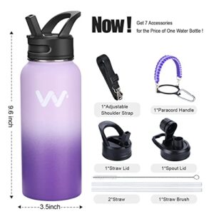 WEREWOLVES 24 oz Insulated Water Bottle With Paracord Handles & Strap & Straw Lid & Spout Lid,Reusable Wide Mouth Vacuum Stainless Steel Water Bottle for Adults (New-Lavender, 24 oz)