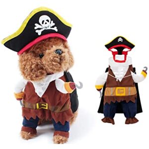 Funny Cat Dog Halloween Pirate Costumes- Caribbean Style Pet Cat Dog Halloween Dressing up Cosplay Party Costume (Brown,Small)