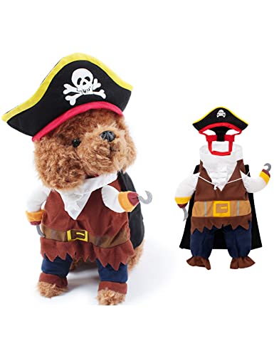 Funny Cat Dog Halloween Pirate Costumes- Caribbean Style Pet Cat Dog Halloween Dressing up Cosplay Party Costume (Brown,Small)