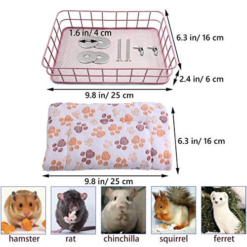 JSLZF Rat Cage Platform Accessories Hanging Rat Ledge Metal Ferret Hammock Squirrel Cage Bed Small Animal Habitat for Hamster, Sugar Glider, Rat- Pink