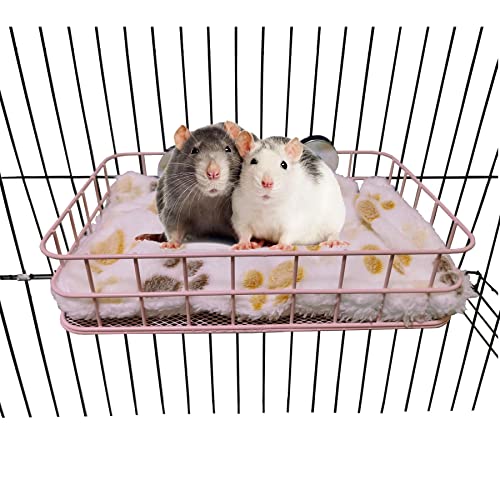 JSLZF Rat Cage Platform Accessories Hanging Rat Ledge Metal Ferret Hammock Squirrel Cage Bed Small Animal Habitat for Hamster, Sugar Glider, Rat- Pink