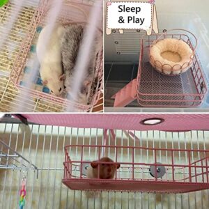 JSLZF Rat Cage Platform Accessories Hanging Rat Ledge Metal Ferret Hammock Squirrel Cage Bed Small Animal Habitat for Hamster, Sugar Glider, Rat- Pink