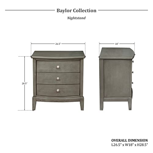 Lexicon Baylor 3-Drawer Nightstand, Gray