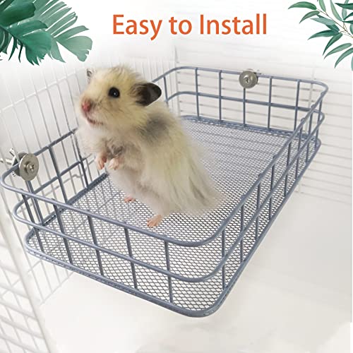 Rat Cage Platform Accessories Hanging Rat Ledge Metal Ferret Hammock Squirrel Cage Bed Small Animal Habitat for Hamster, Sugar Glider, Rat- Blue