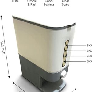 Rice Dispenser Set, Dry Food Dispenser with Rice Storage Sponge Cleaner, Rice Container Storage 25lbs, Rice Dispenser 25 Pounds for Rice Holder In Grey (Cup Not Included)