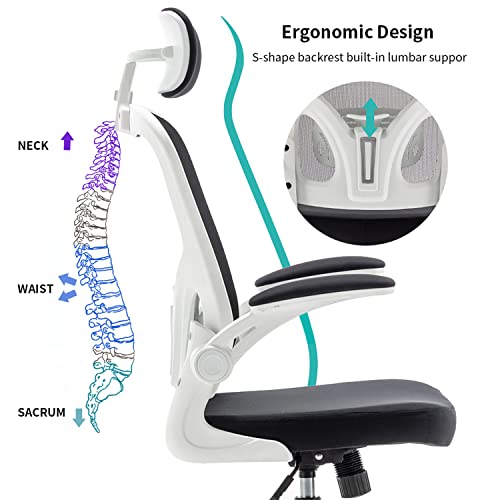 HOUSENLuxury Ergonomic Office Chair,Adjustable Height/Tilt Computer Desk Chair with Lumbar Support Armrest and Headrest,360-Degree Swivel Home Office Chair, 300Lb Capacity White