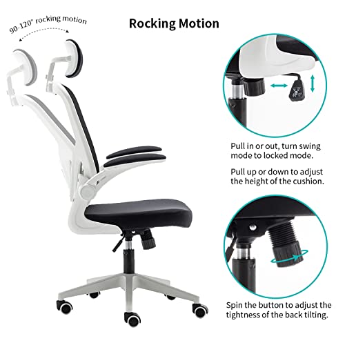 HOUSENLuxury Ergonomic Office Chair,Adjustable Height/Tilt Computer Desk Chair with Lumbar Support Armrest and Headrest,360-Degree Swivel Home Office Chair, 300Lb Capacity White