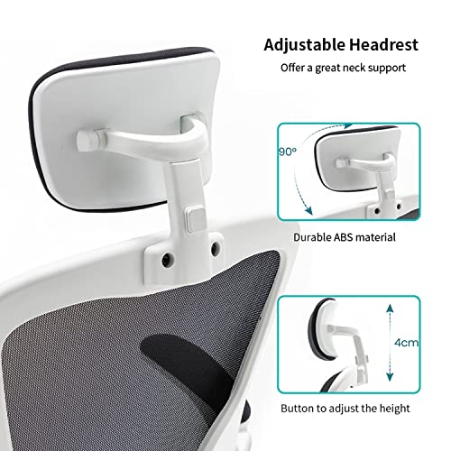 HOUSENLuxury Ergonomic Office Chair,Adjustable Height/Tilt Computer Desk Chair with Lumbar Support Armrest and Headrest,360-Degree Swivel Home Office Chair, 300Lb Capacity White