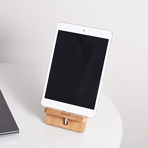 BARUHARI Large Mobile Stand Cellphone Holder Desktop Organizer Charging Station Compatible with All Smartphones Tablets Natural Bamboo Wood Portable Adjustable Angle (Pattern-A)