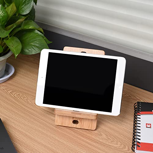 BARUHARI Large Mobile Stand Cellphone Holder Desktop Organizer Charging Station Compatible with All Smartphones Tablets Natural Bamboo Wood Portable Adjustable Angle (Pattern-A)