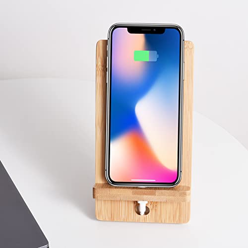 BARUHARI Large Mobile Stand Cellphone Holder Desktop Organizer Charging Station Compatible with All Smartphones Tablets Natural Bamboo Wood Portable Adjustable Angle (Pattern-A)