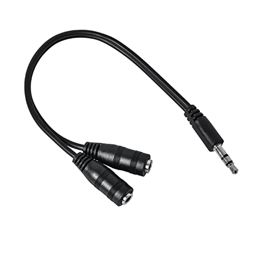 Headphone Splitter 3.5mm Y Splitter Audio Stereo Cable Male to 2 Female Extension Cable Headphones Splitter Adapter Aux Stereo Cord for Earphone Headset Compatible with iPhone Tablet Laptop(Black)