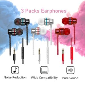 Yatloml Wired Earbuds with Microphone 3 Pack, in-Ear Headphones with Heavy Bass, High Sound Quality Earphones Compatible with iPod, iPad, MP3, Android Phones, Fits All 3.5mm Jack Device