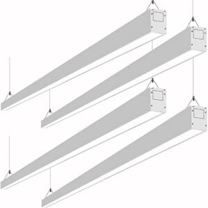 hykolity 8ft linkable led linear light, 80w 9200lm 3000k/4000k/5000k cct selectable, 0-10v dimmable architectural led suspension office lighting fixture for market, garage, etl,4 pack - silver