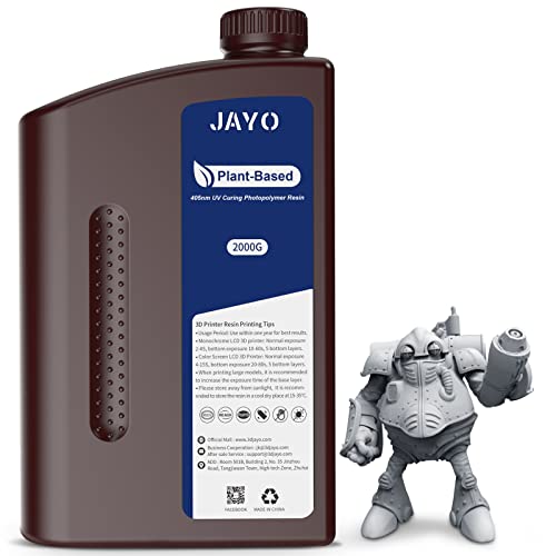 JAYO 3D Printer Resin 2KG, 3D Printer Plant Based Resin, 405nm UV Rapid Standard Resin for 4K/6k/8K LCD/DLP/SLA 3D Printing, Low Odor & High Precision, Grey 2000g