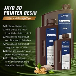 JAYO 3D Printer Resin 2KG, 3D Printer Plant Based Resin, 405nm UV Rapid Standard Resin for 4K/6k/8K LCD/DLP/SLA 3D Printing, Low Odor & High Precision, Grey 2000g